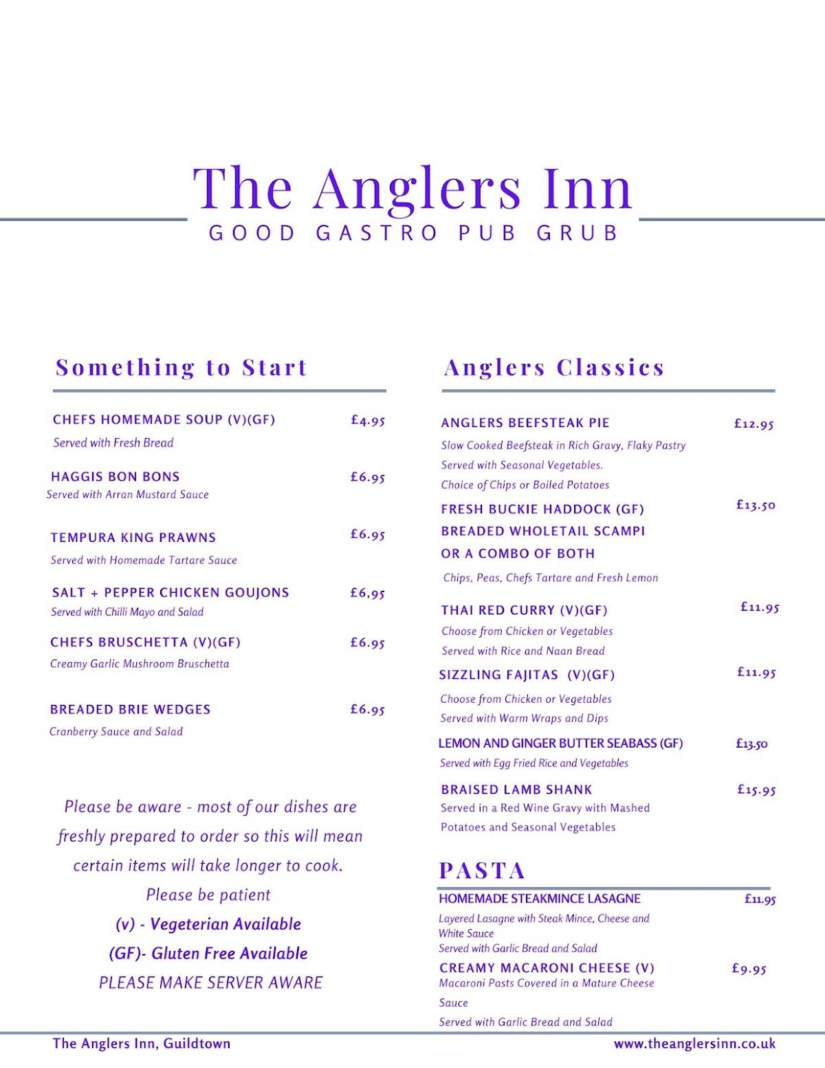 Menu at The Anglers Inn pub & bar, Perth, Main Rd