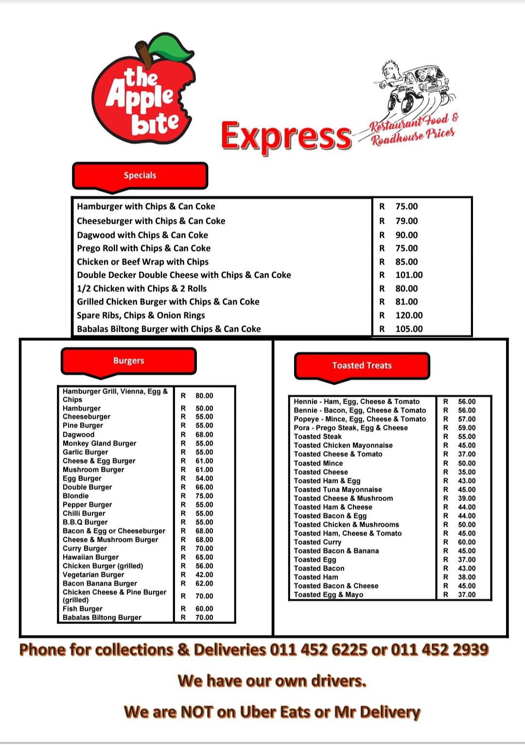 Menu at The Apple Bite restaurant, Edenvale