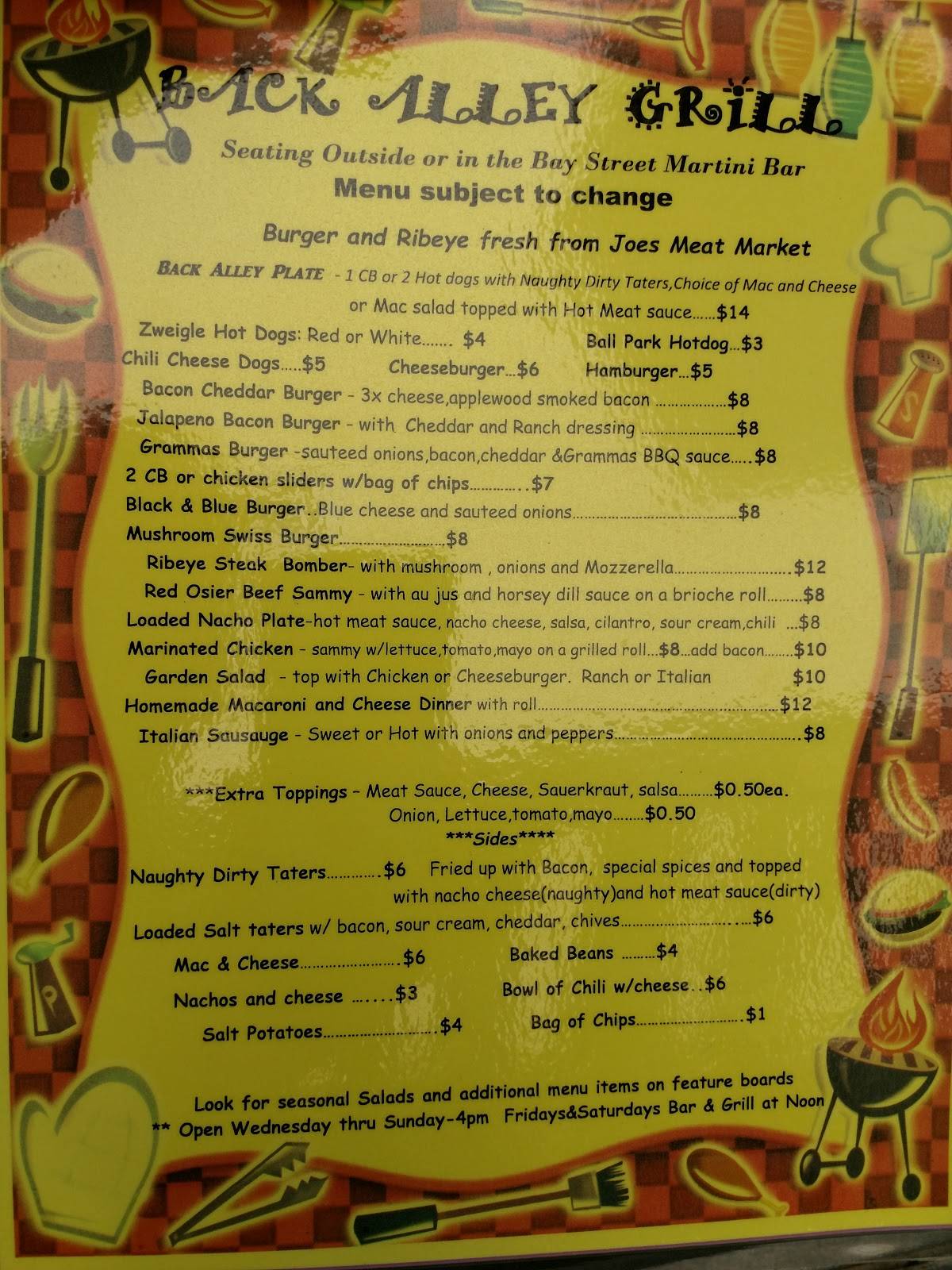 Menu at The Bay Street restaurant, Sodus Point