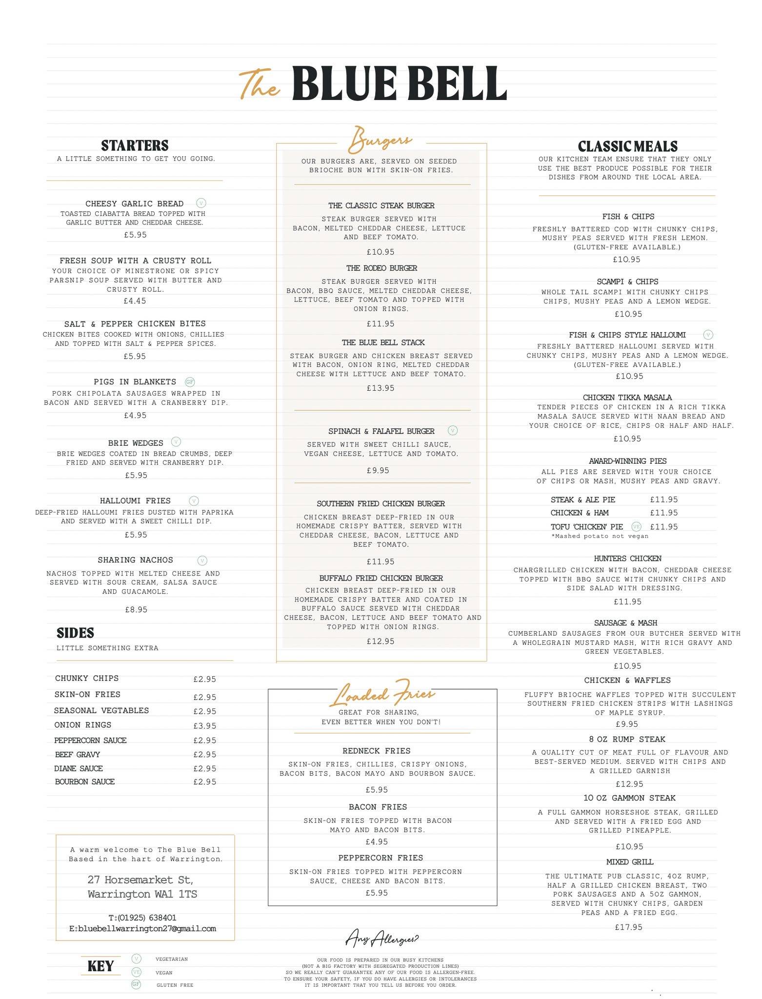Menu at The Blue Bell pub & bar, Warrington