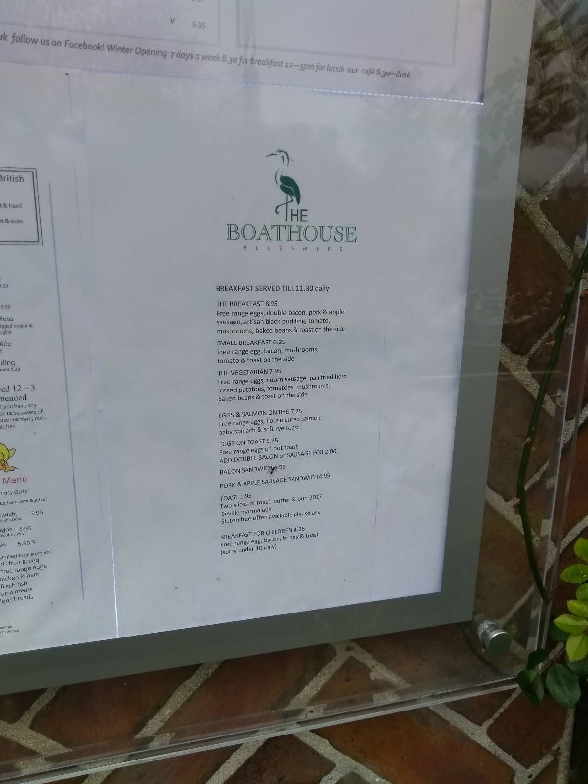 Menu at The Boat House cafe, Ellesmere