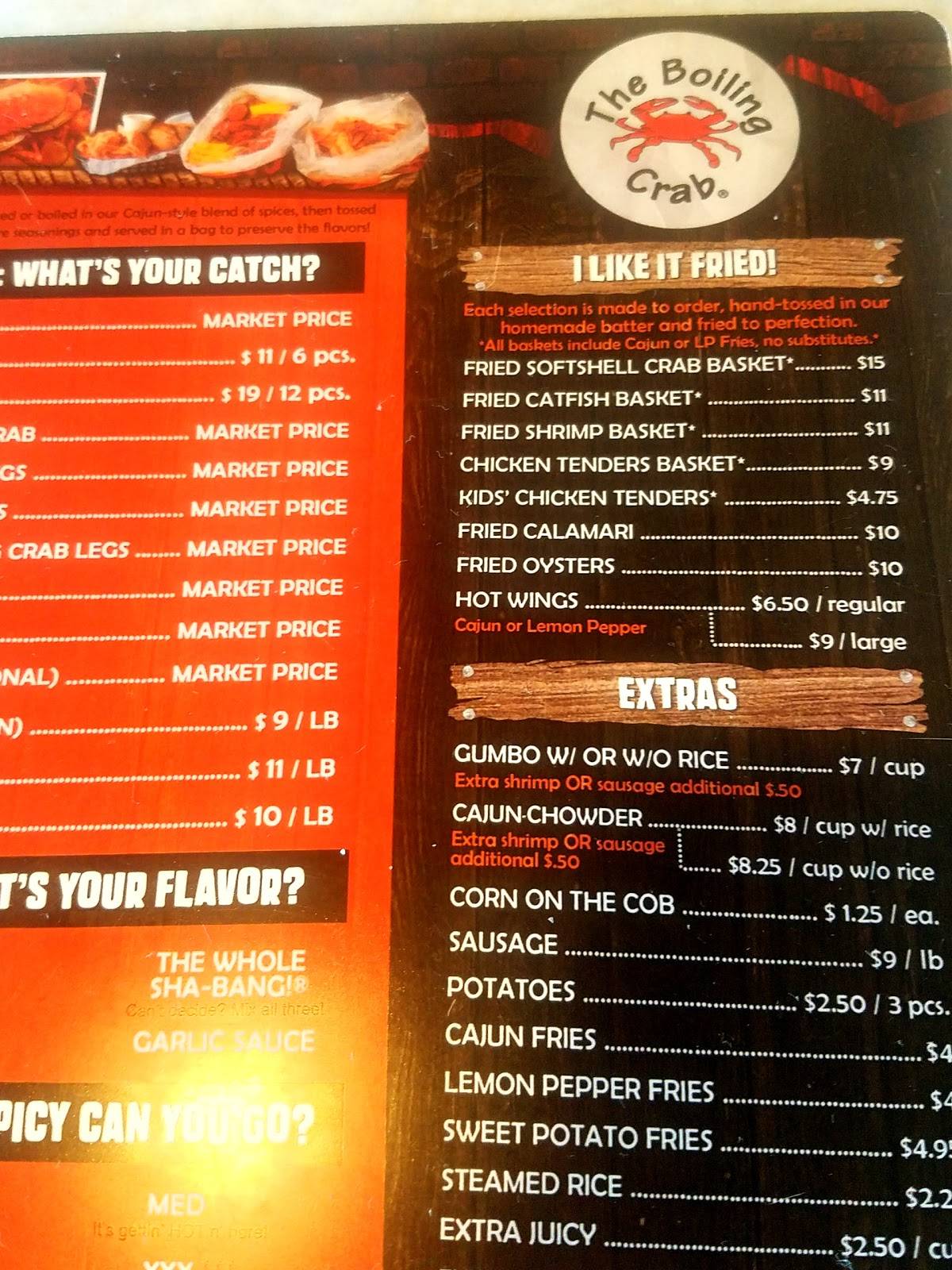 Menu at The Boiling Crab restaurant, Las Vegas, S Decatur Blvd