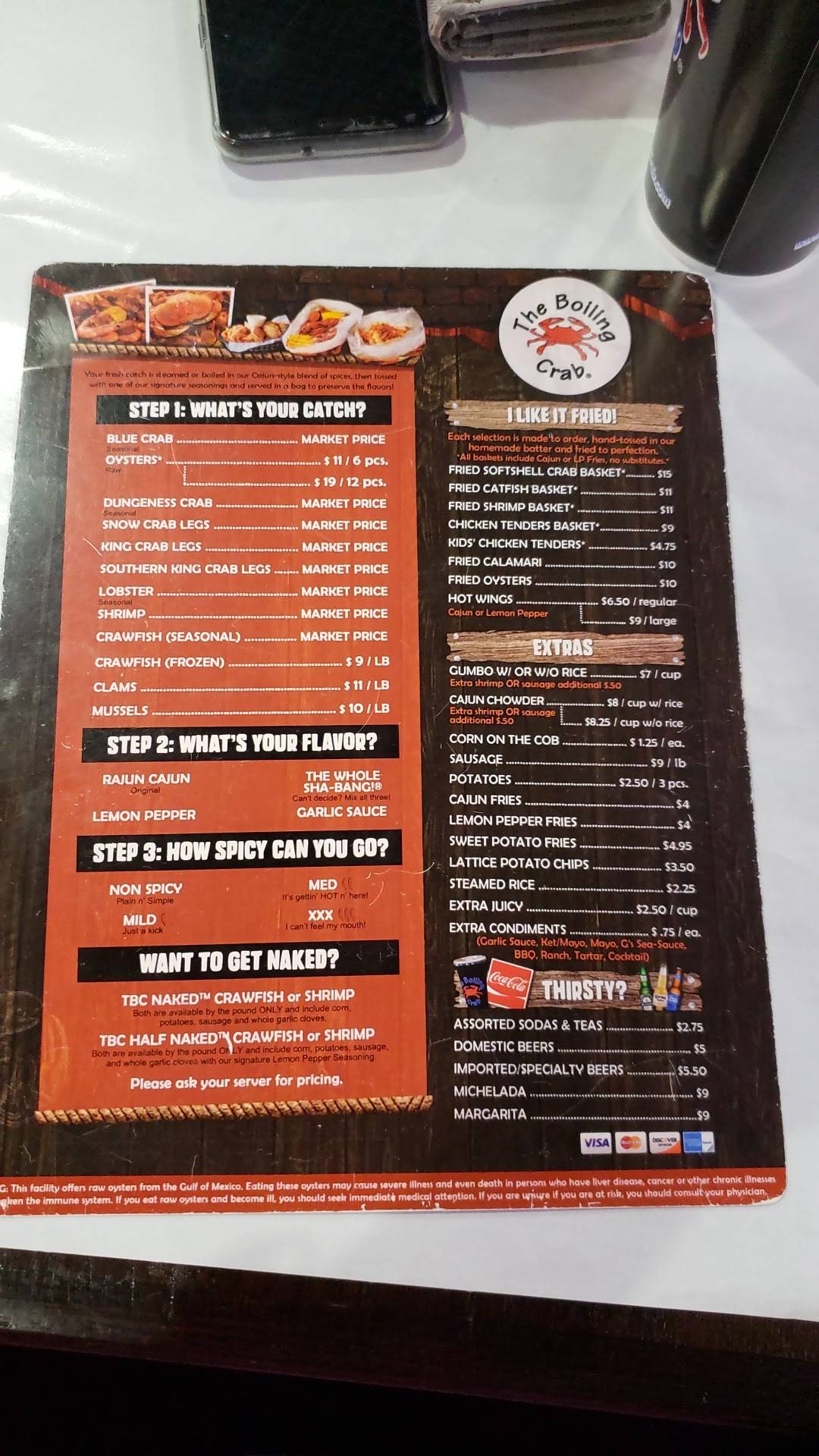 Menu at The Boiling Crab restaurant, Las Vegas, S Decatur Blvd