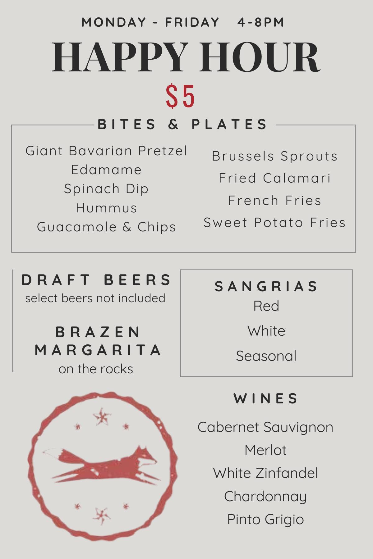 Menu at The Brazen Fox pub & bar, White Plains