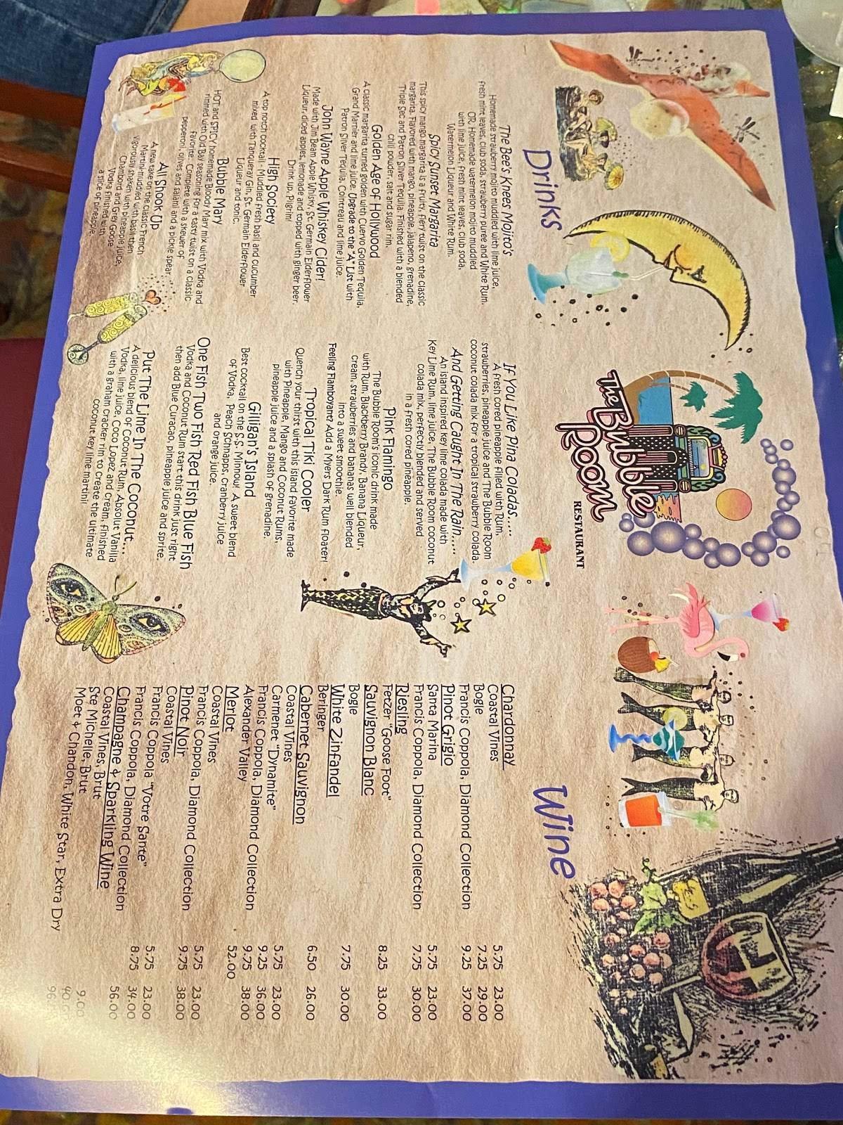 Menu at The Bubble Room Restaurant, Captiva