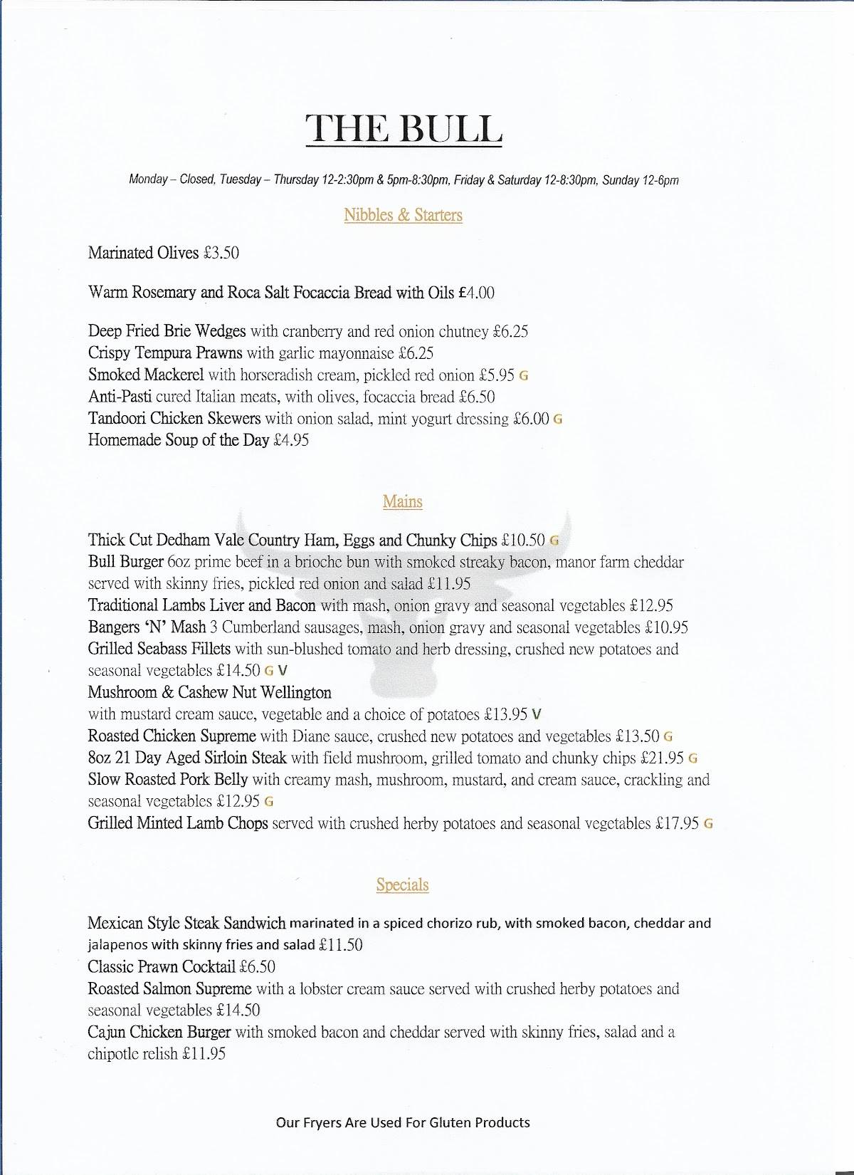 Menu at The Bull Corringham pub & bar, Stanford-le-Hope, Church Rd