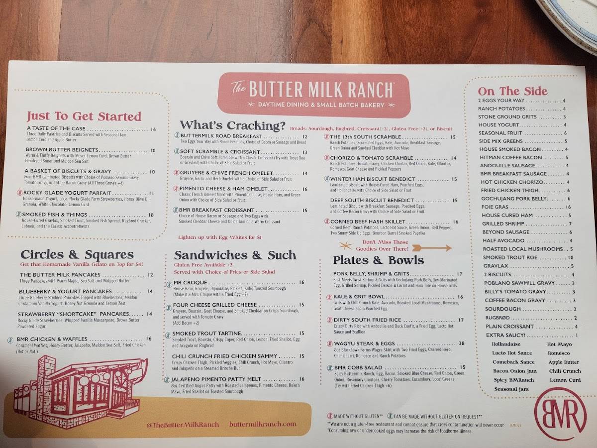Menu at The Butter Milk Ranch restaurant, Nashville
