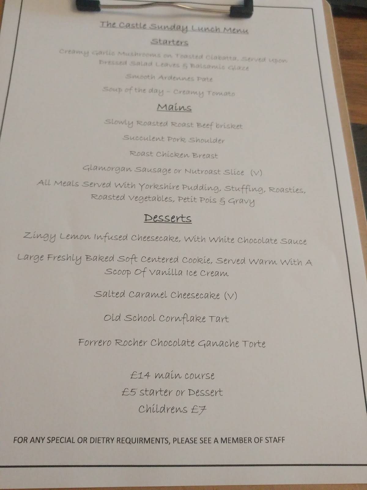 Menu at The Castle Inn pub & bar, Ebbw Vale, Nant-Y-Croft