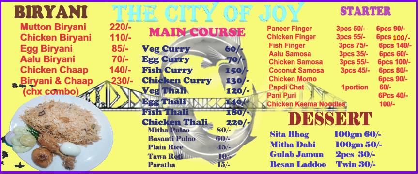Menu at The City Of Joy, Bengaluru, Ground floor