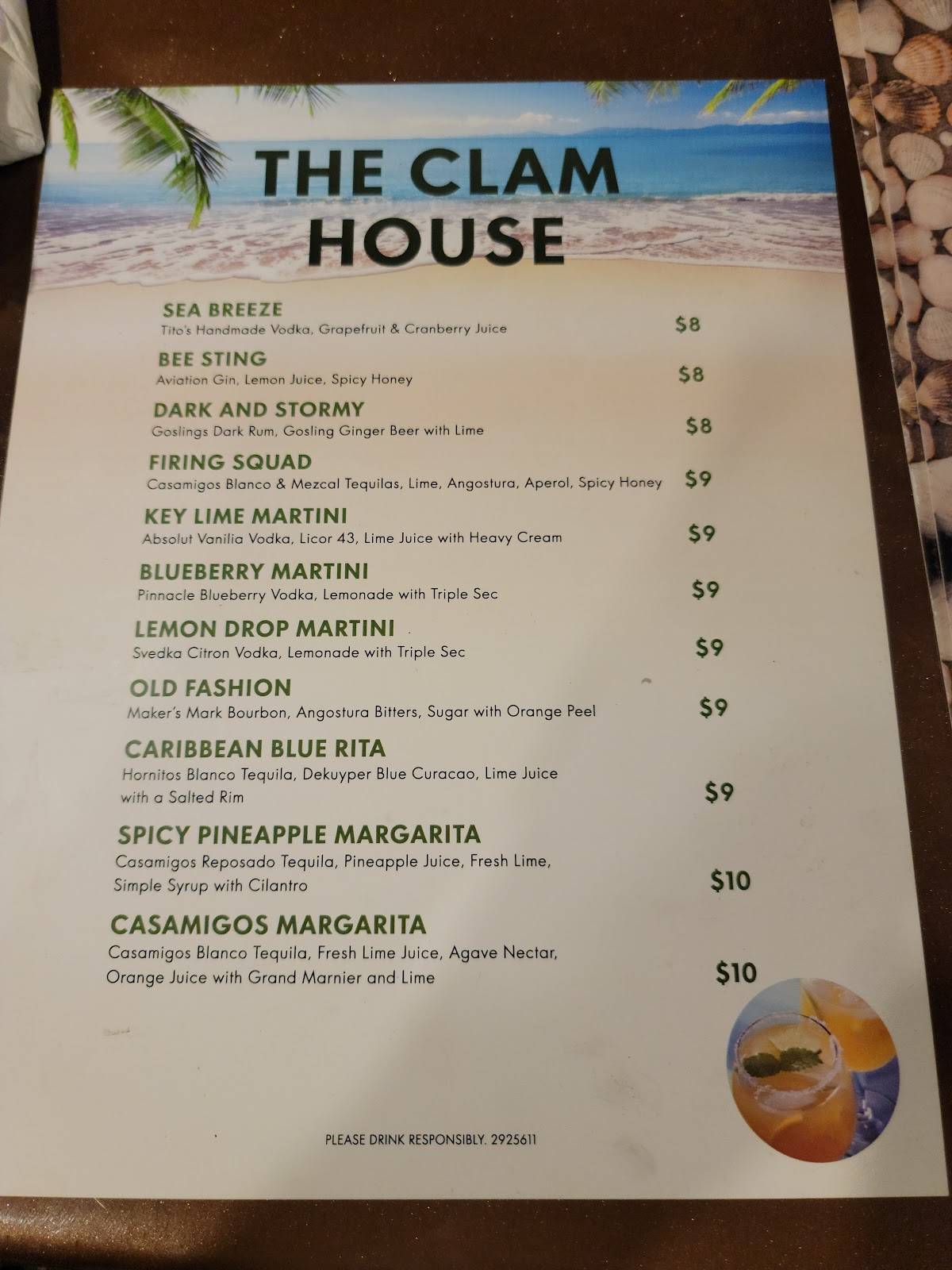 Menu at The Clam House Bar & Grill, Palmetto