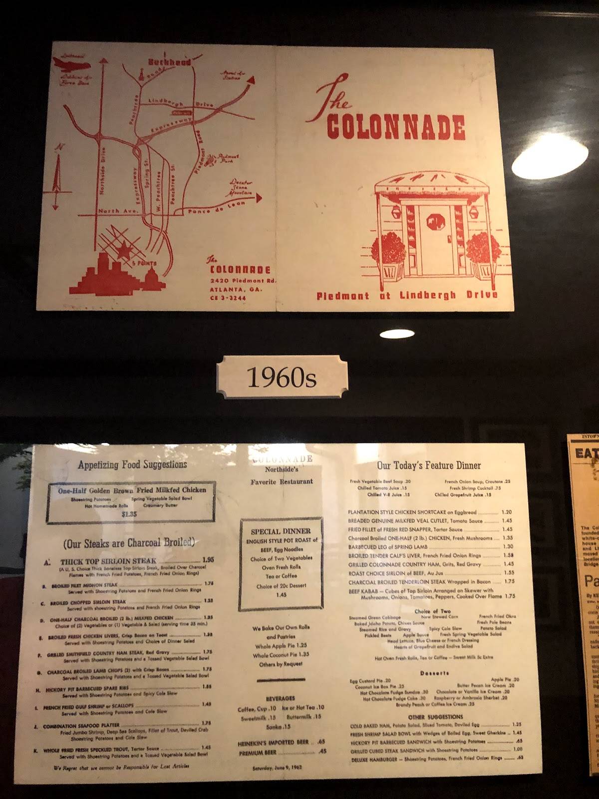 Menu at The Colonnade restaurant, Atlanta