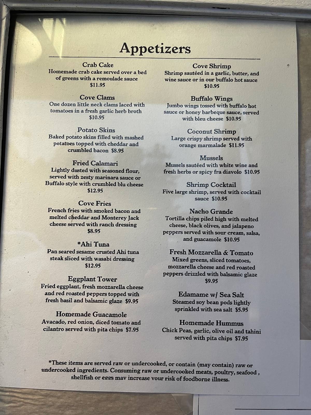 Menu at The Cove Restaurant, Holden Beach