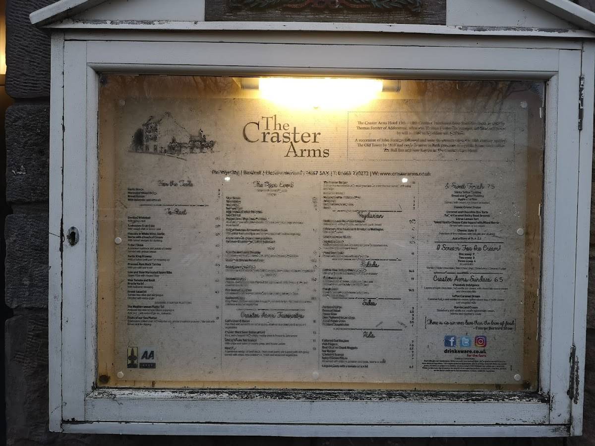 Menu at The Craster Arms restaurant, Beadnell