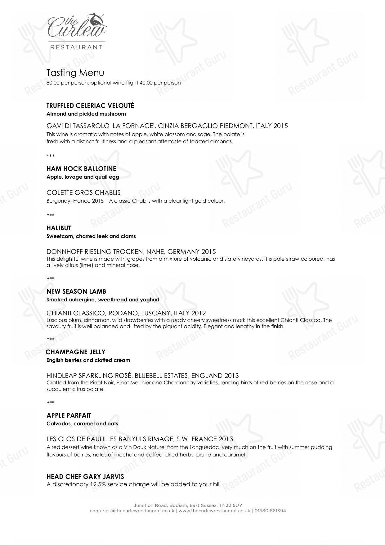 Menu at The Curlew pub & bar, Robertsbridge