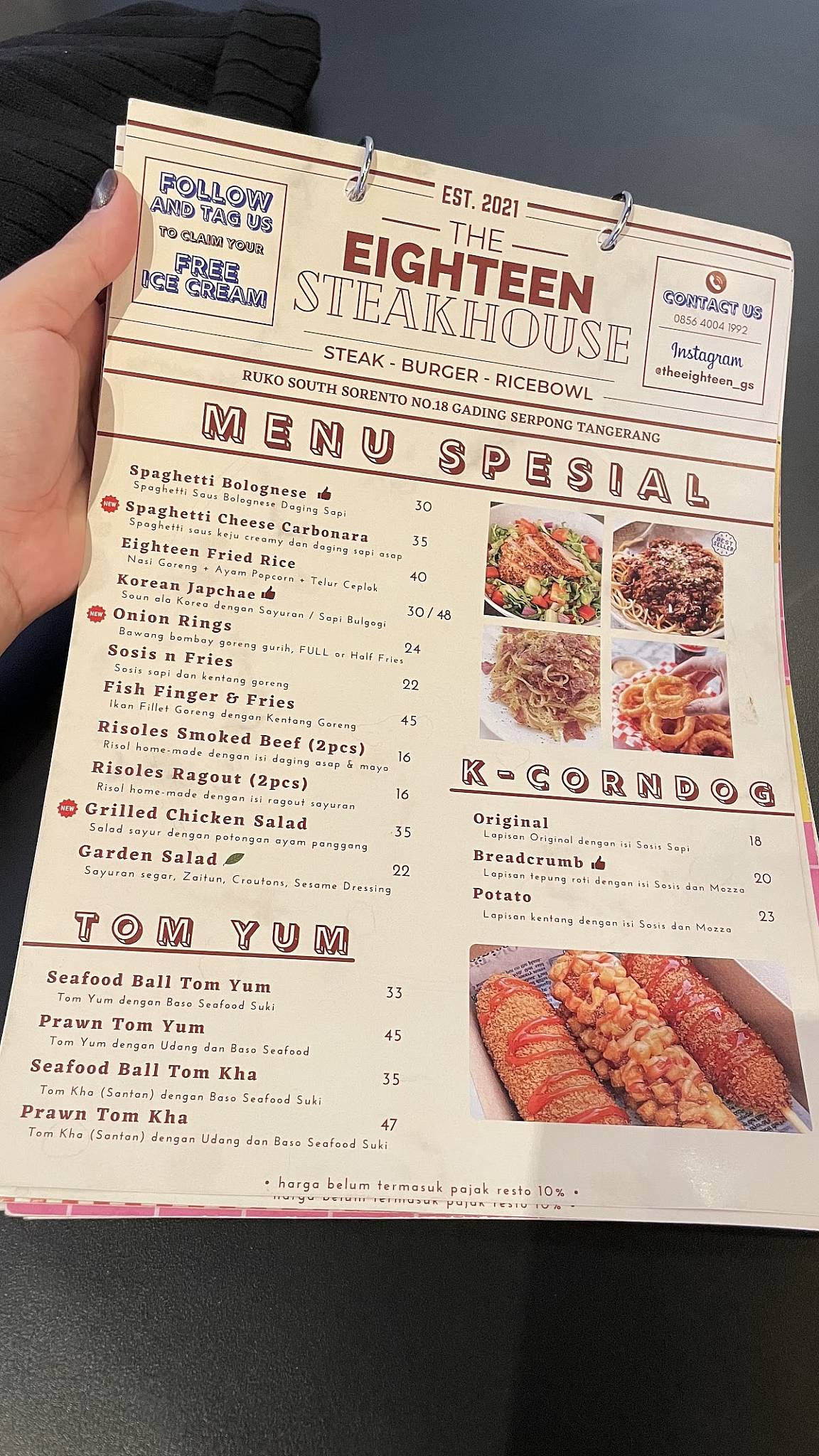 Menu at The Eighteen Steakhouse, Curug Sangereng