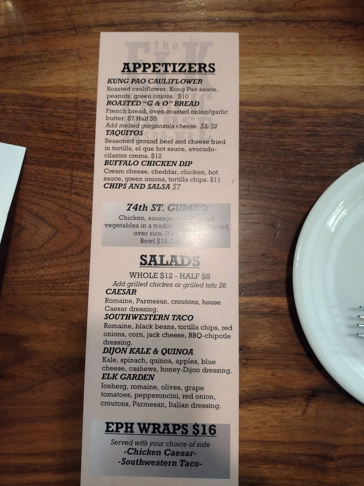 Menu at The Elk pub & bar, Spokane