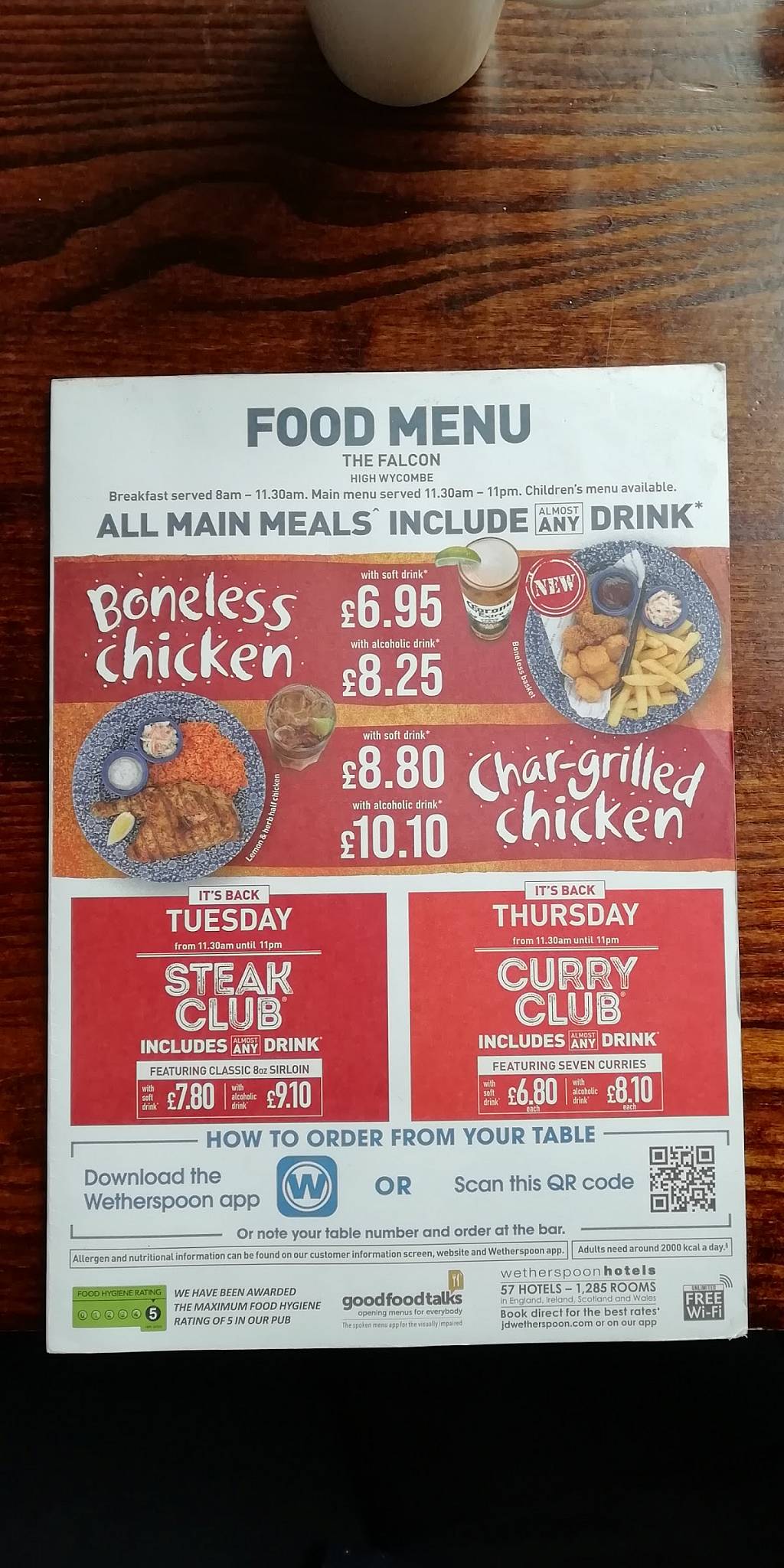 Menu at The Falcon - JD Wetherspoon pub & bar, High Wycombe, 9 Cornmarket