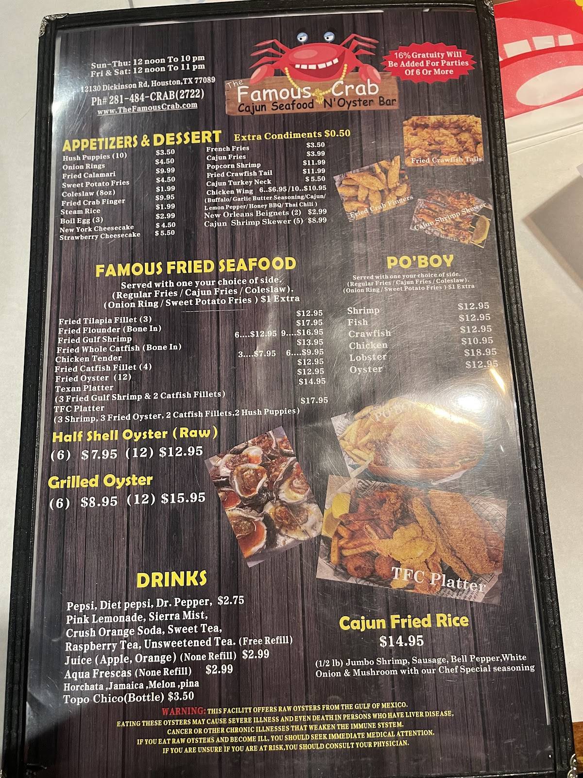 Menu at The Famous Crab pub & bar, Houston