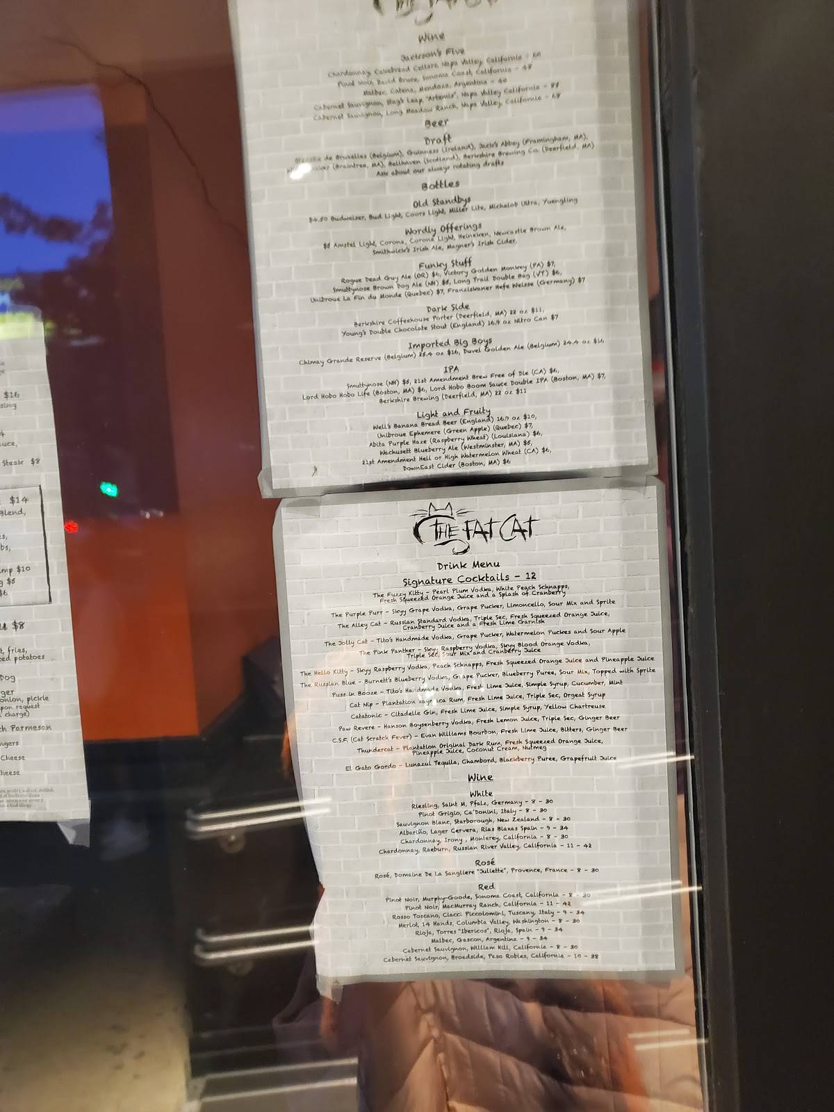 Menu at The Fat Cat restaurant, Quincy, Hancock St