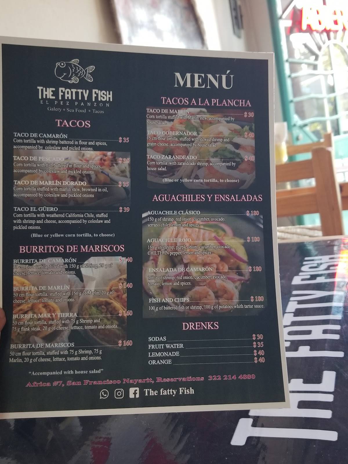 Menu at The Fatty Fish, El Pez Panzon restaurant, San Francisco