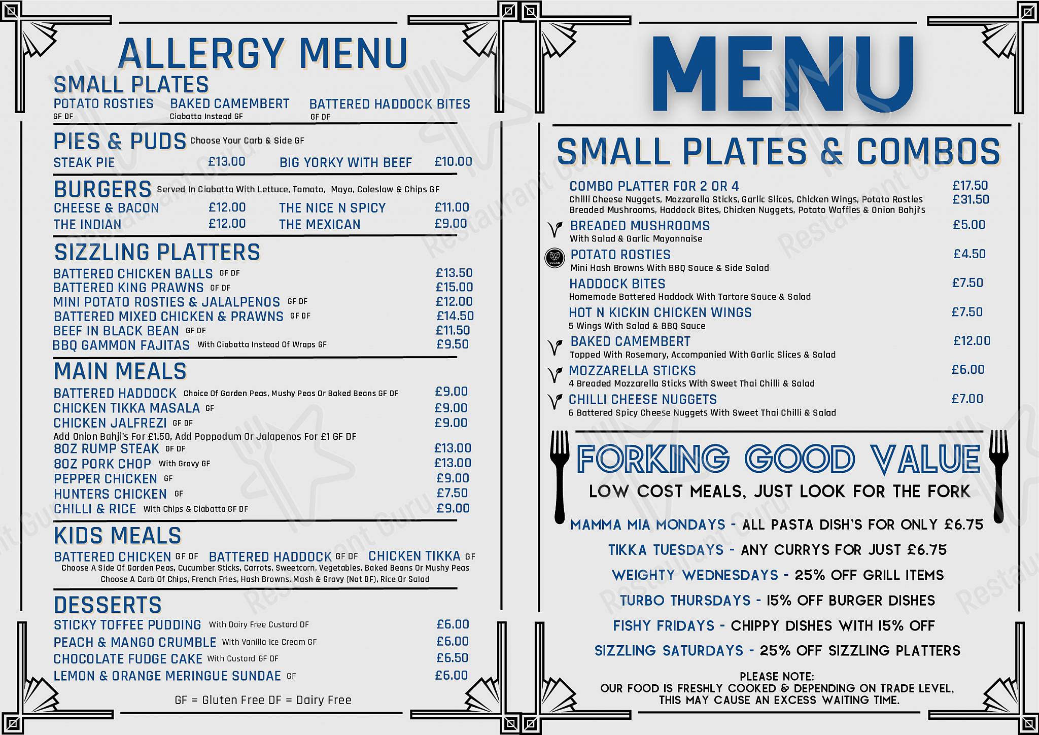Menu at The Fiddle Drill cafe, Goodmanham