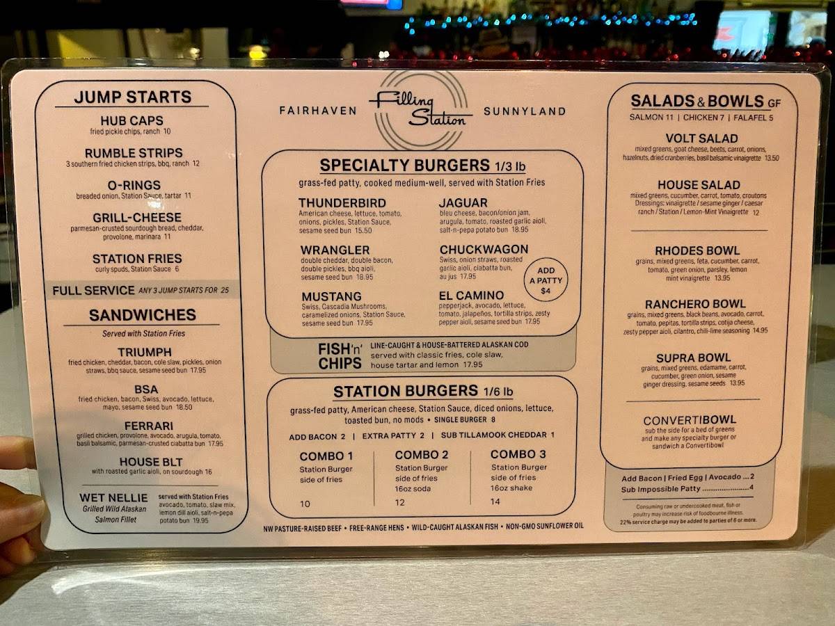 Menu at The Filling Station - Sunnyland Station pub & bar, Bellingham ...