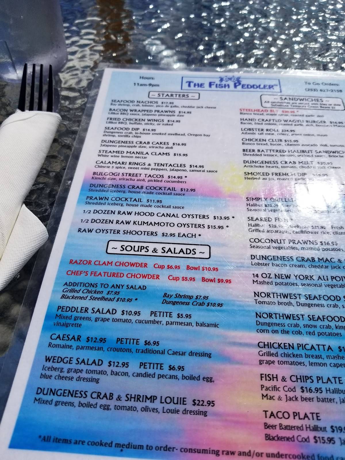 Menu at The Fish Peddler Restaurant on Foss Waterway, Tacoma
