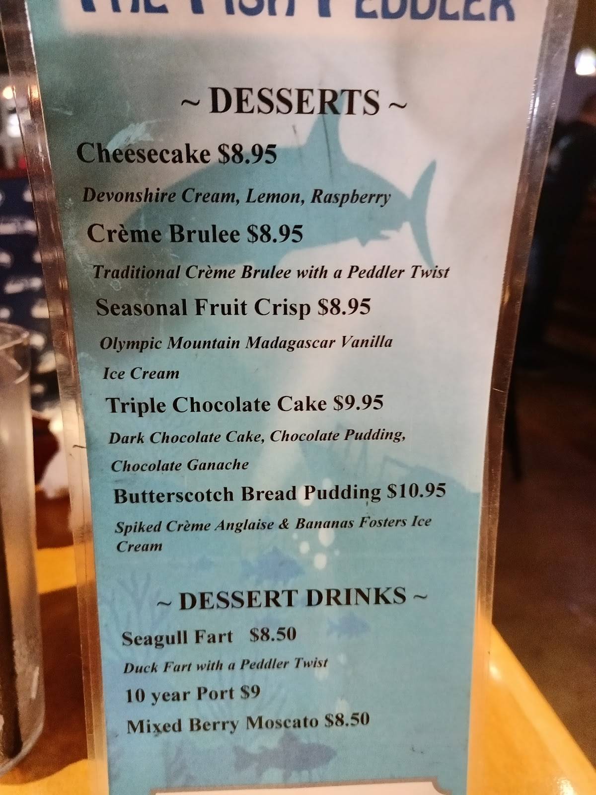 Menu at The Fish Peddler Restaurant on Foss Waterway, Tacoma