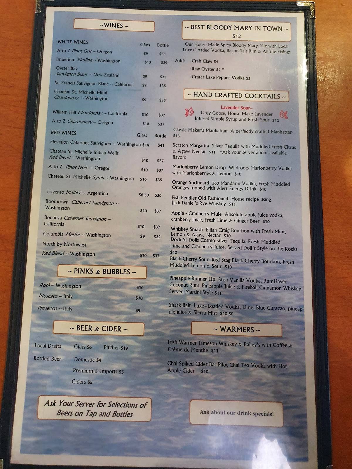 Menu at The Fish Peddler Restaurant on Foss Waterway, Tacoma
