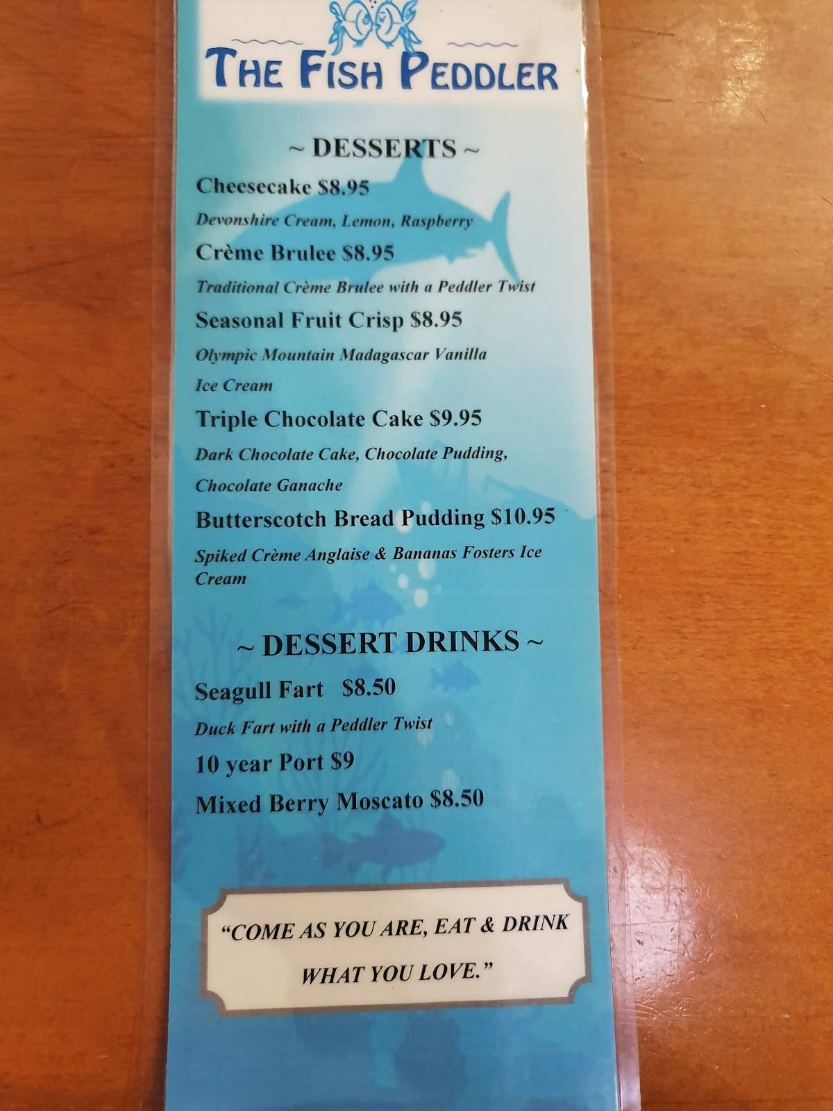 Menu at The Fish Peddler Restaurant on Foss Waterway, Tacoma