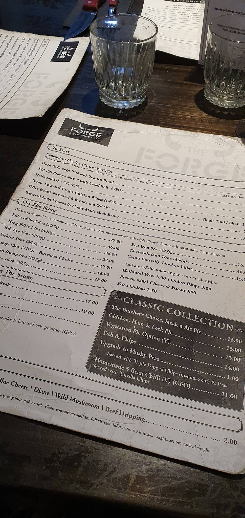 Menu at The Forge Black Rock Steakhouse, Derby