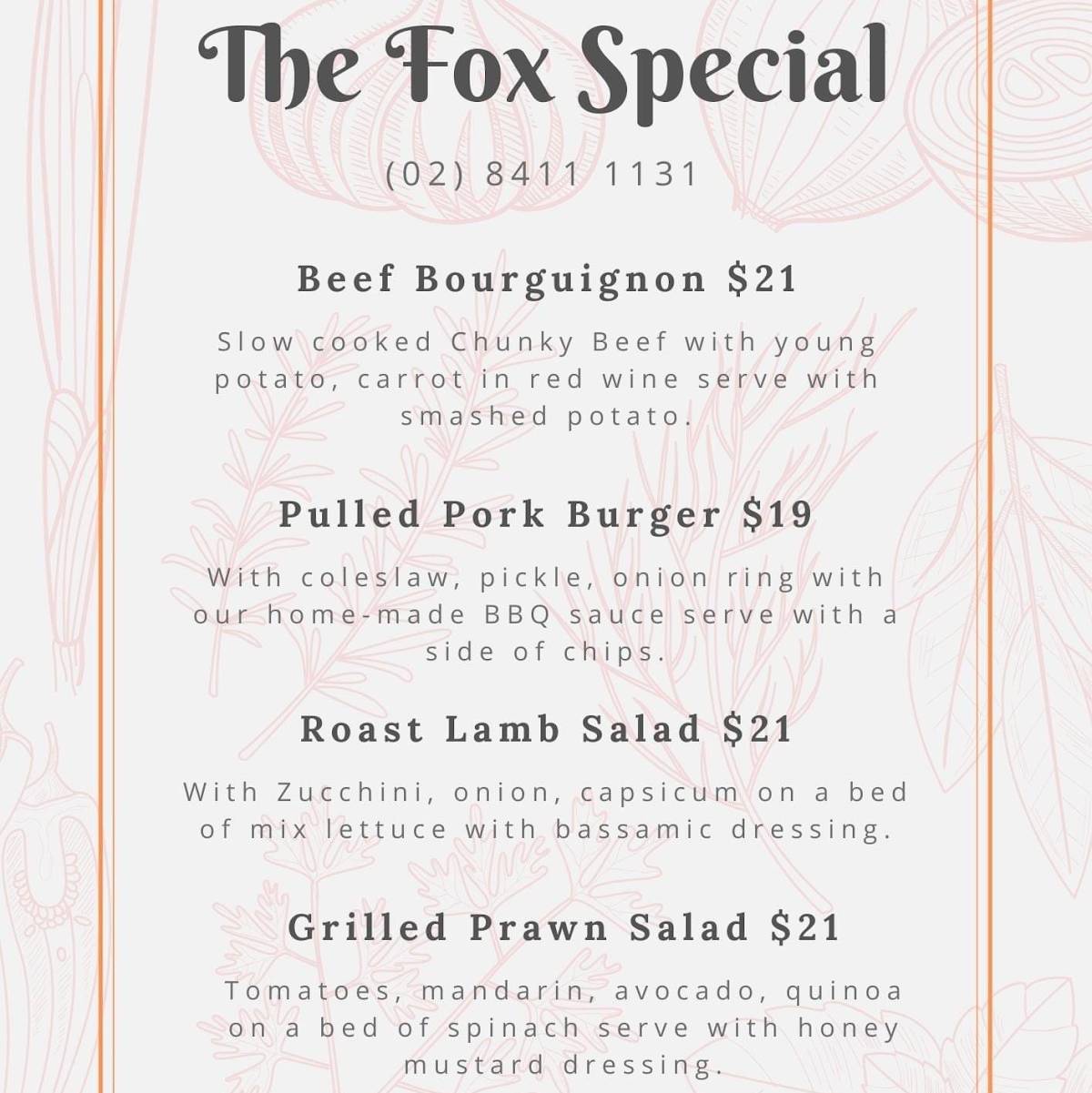 Menu at The Fox Cafe, Wahroonga, 2/178 Fox Valley Rd