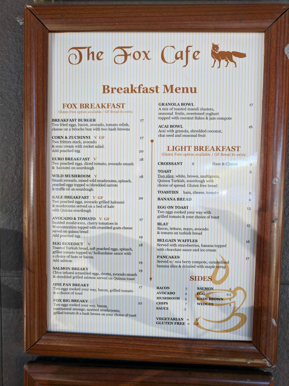 Menu at The Fox Cafe, Wahroonga, 2/178 Fox Valley Rd