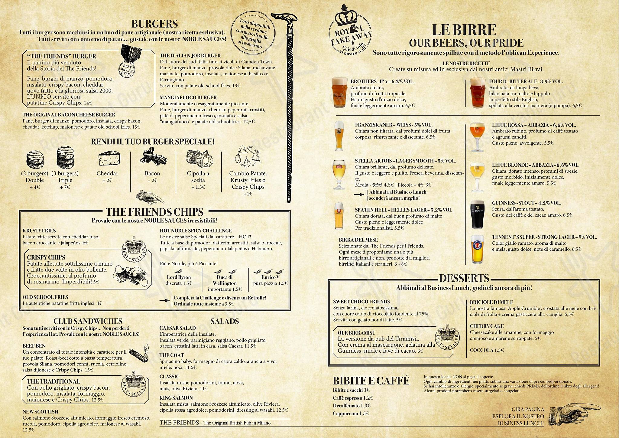 Menu da The Friends pub & bar, Milano, Viale Monte Santo