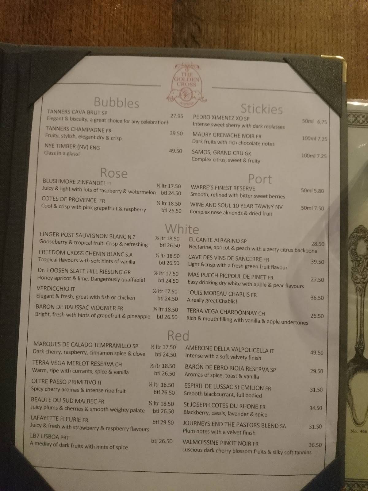 Menu at The Golden Cross pub & bar, Shrewsbury