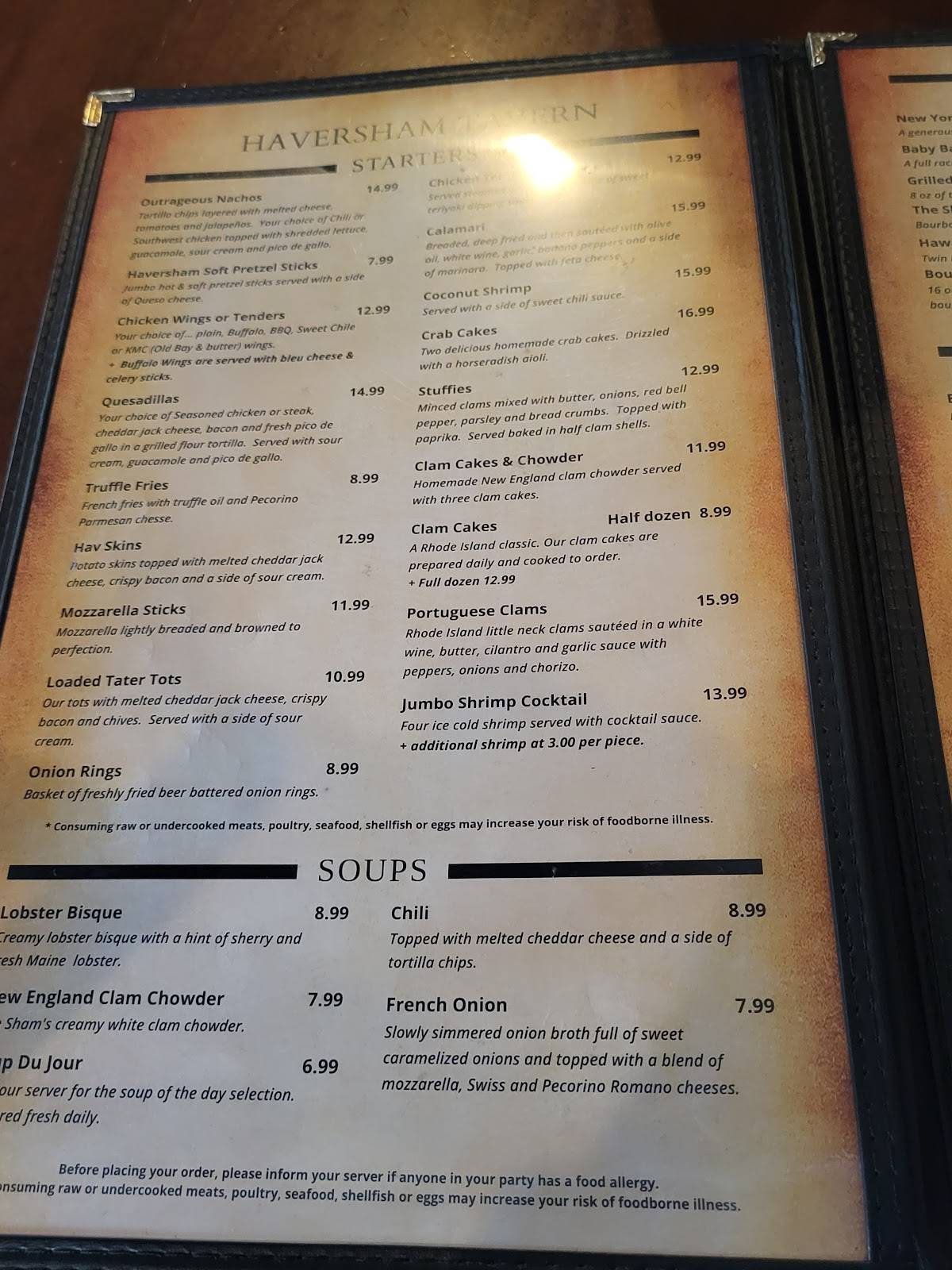 Menu at The Haversham restaurant, Westerly