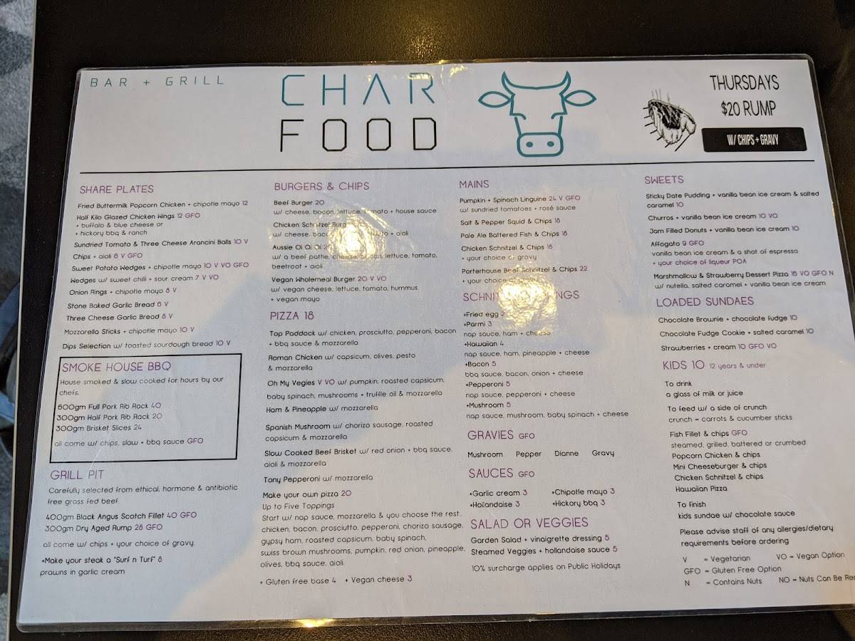 Menu at The Highlander restaurant, Gilles Plains