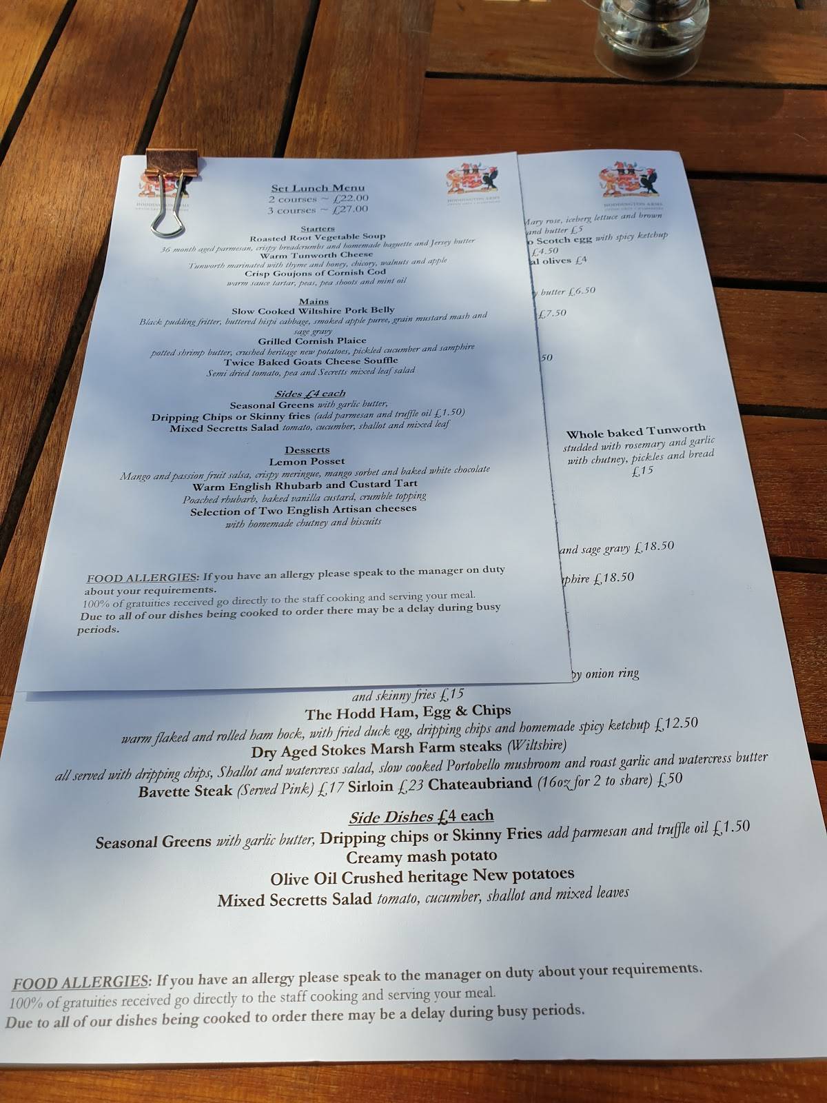 Menu at The Hoddington Arms pub & bar, Old Basing