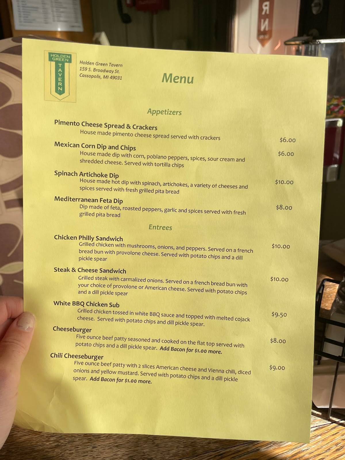 Menu at The Holden Green Tavern pub & bar, Cassopolis