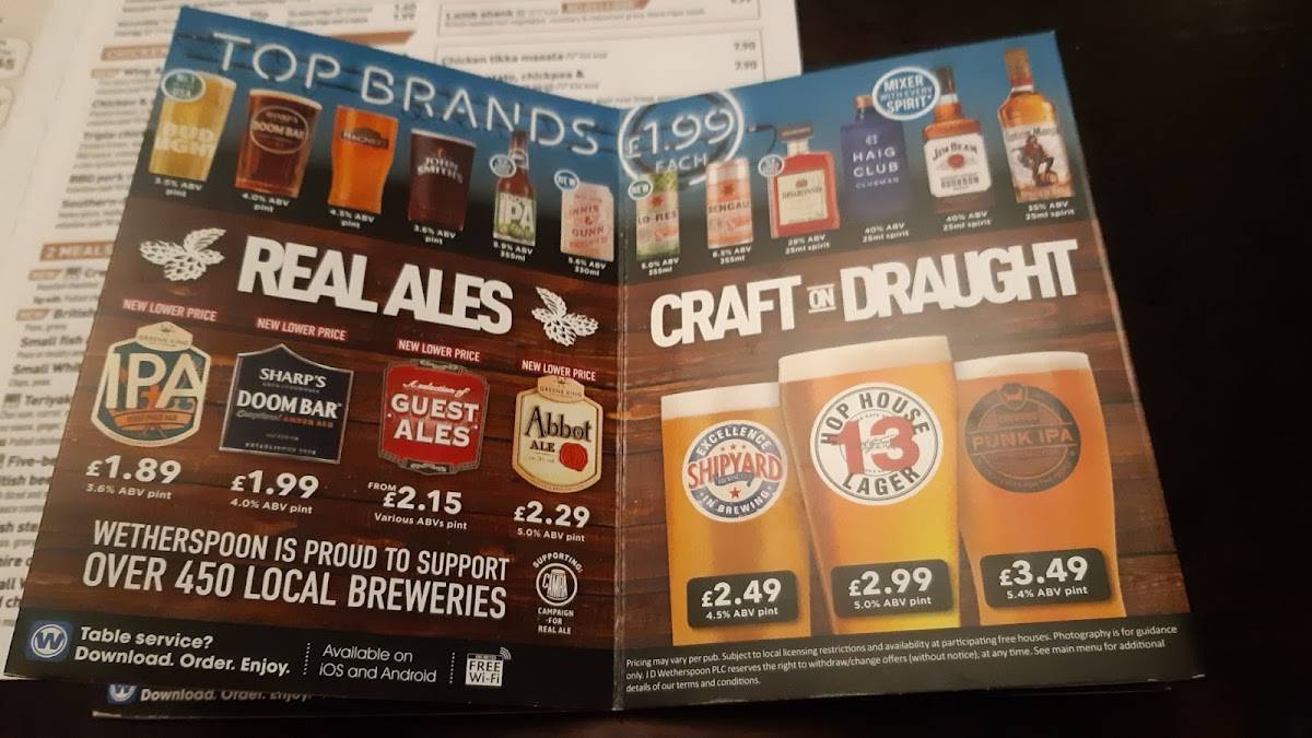 Menu at The Hope Tap - JD Wetherspoon pub & bar, Reading