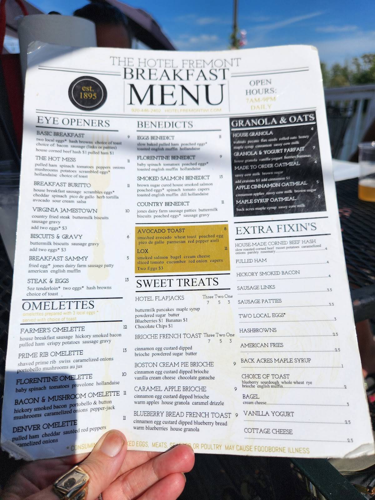 Menu at The Hotel Fremont restaurant, Fremont