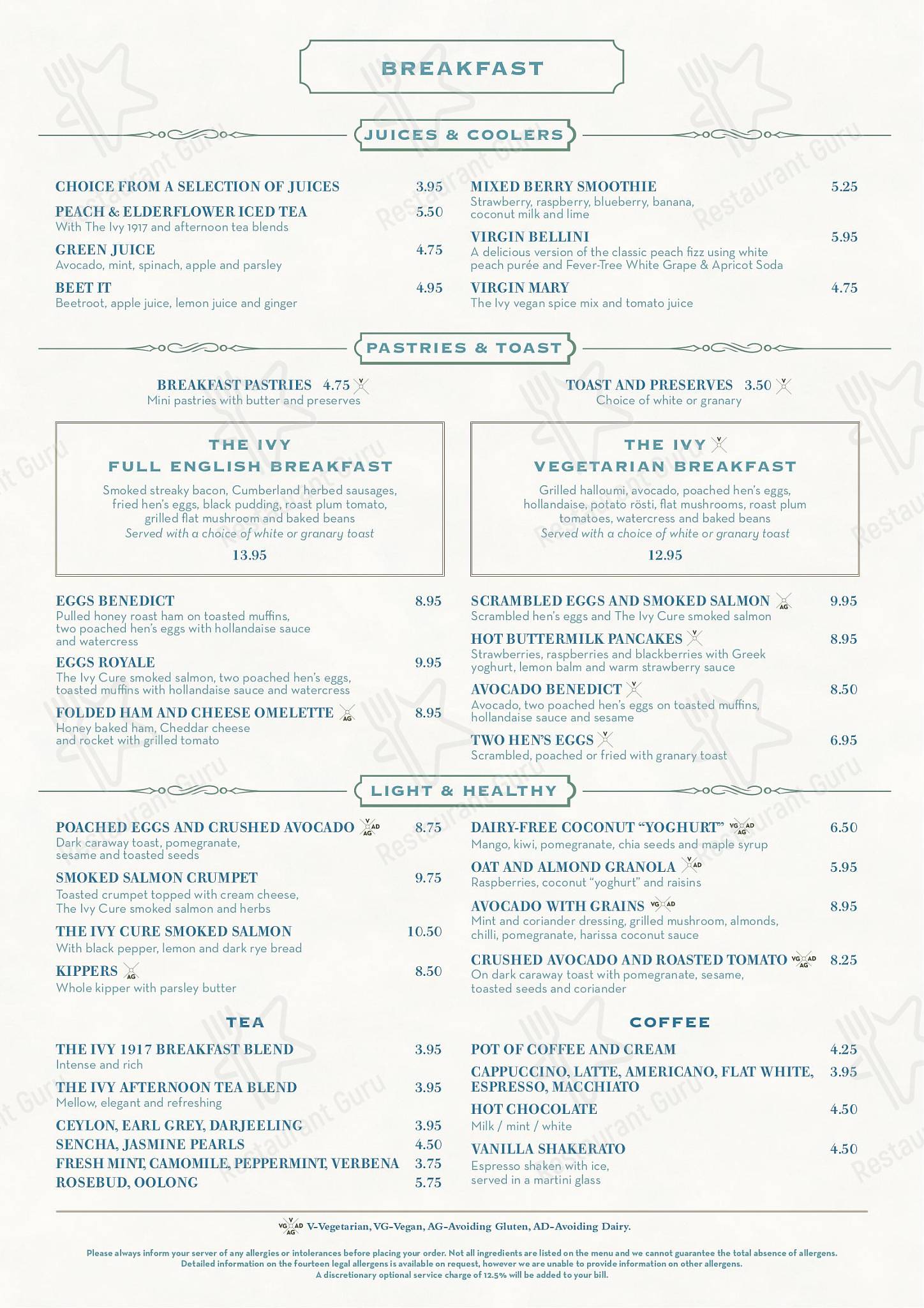 Menu at The Ivy Cobham Garden restaurant, Cobham
