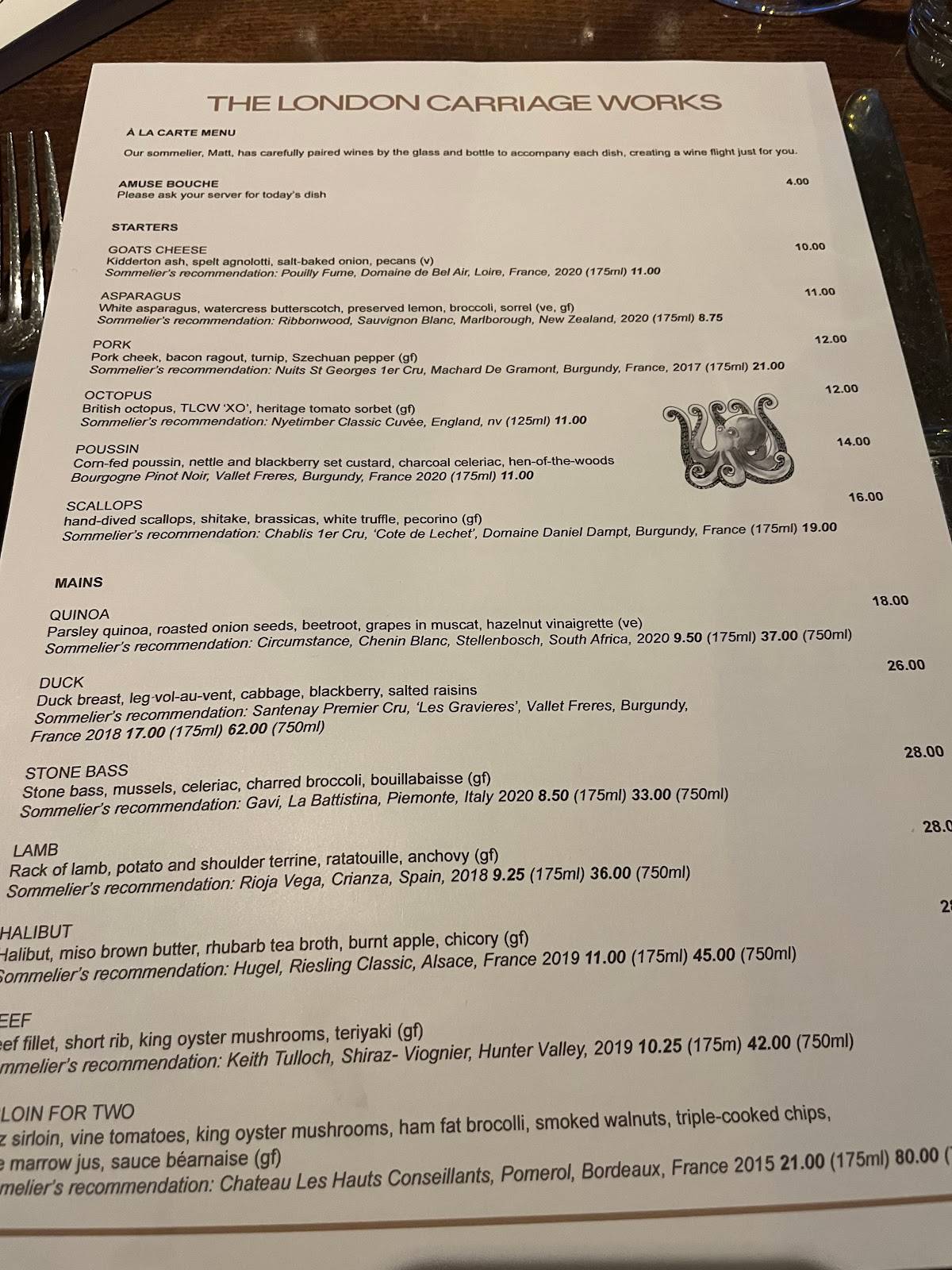 Menu at The London Carriage Works pub & bar, Liverpool