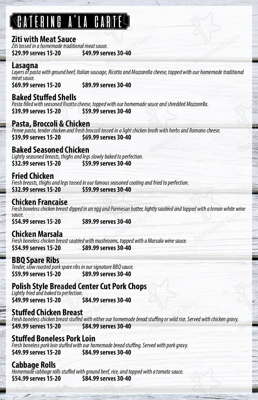 Menu at The Market in the Square restaurant, West Seneca