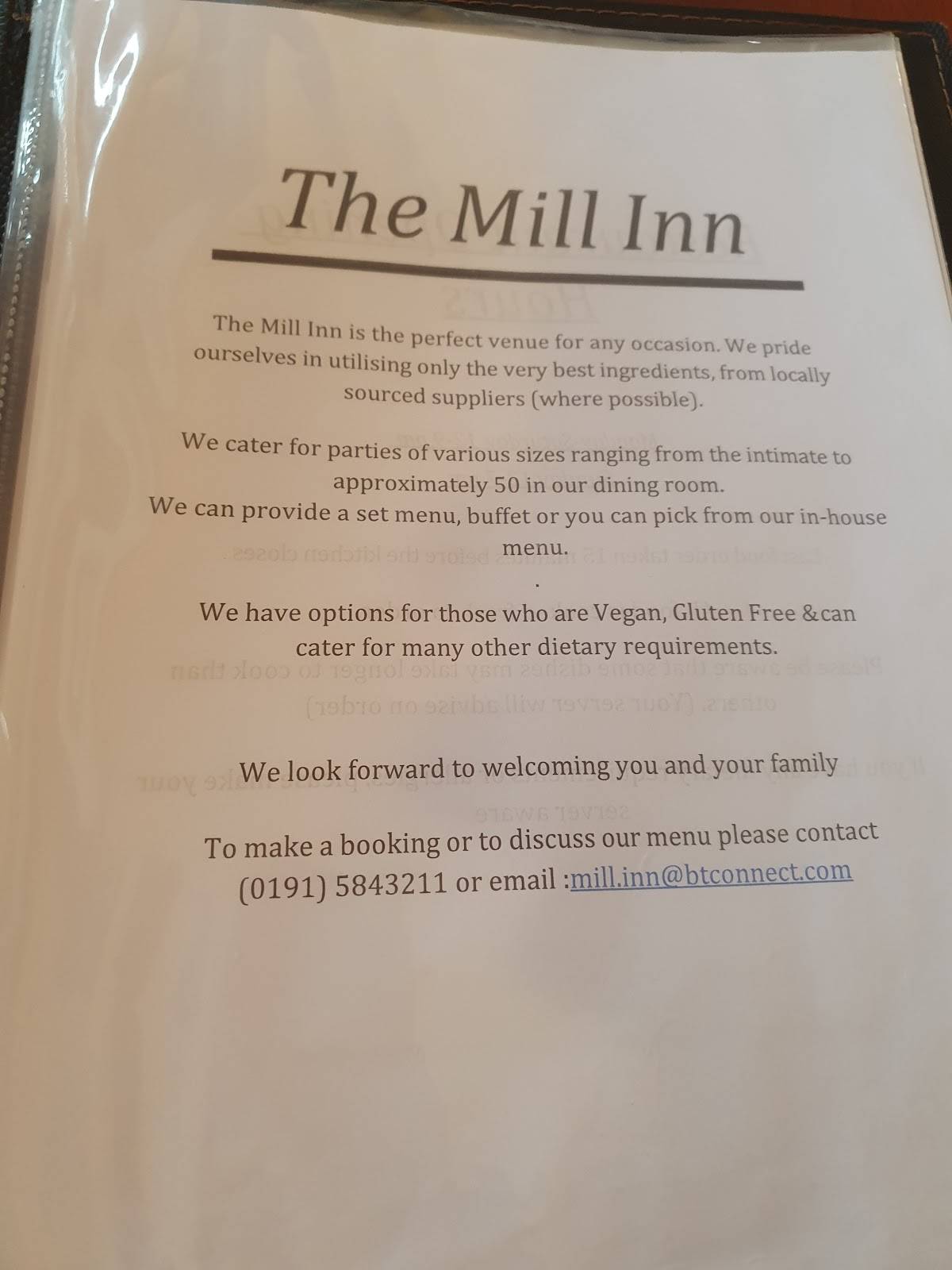 Menu at The Mill Inn pub & bar, Houghton le Spring, Durham Rd