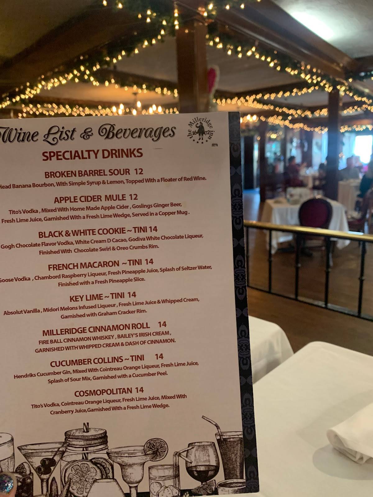 Menu at The Milleridge Inn restaurant, Jericho