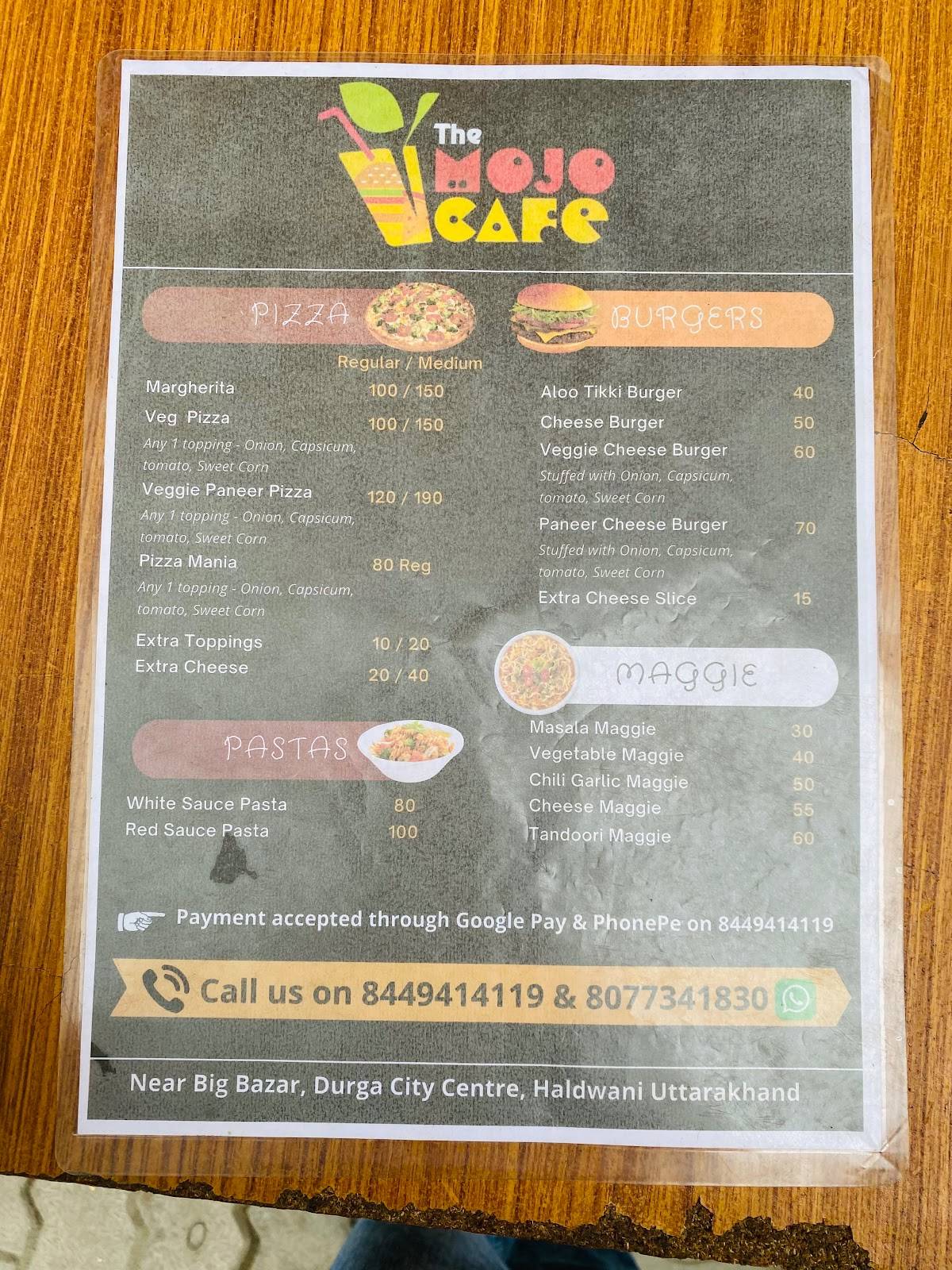 Menu at The Mojo Cafe, Haldwani