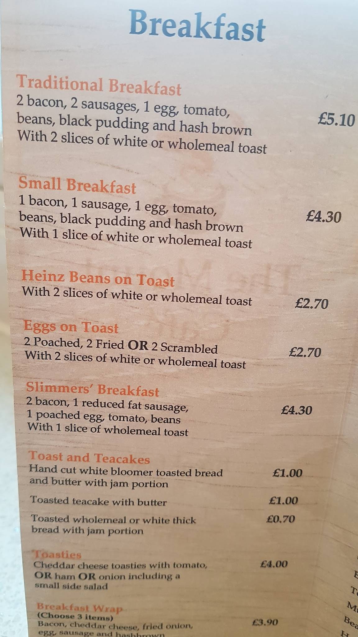 Menu at The Mount Café cafe, Wigan