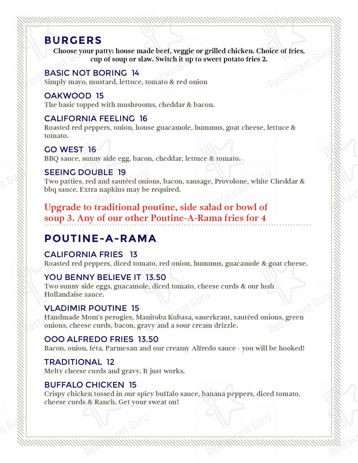 Menu at Oakwood Cafe, Winnipeg