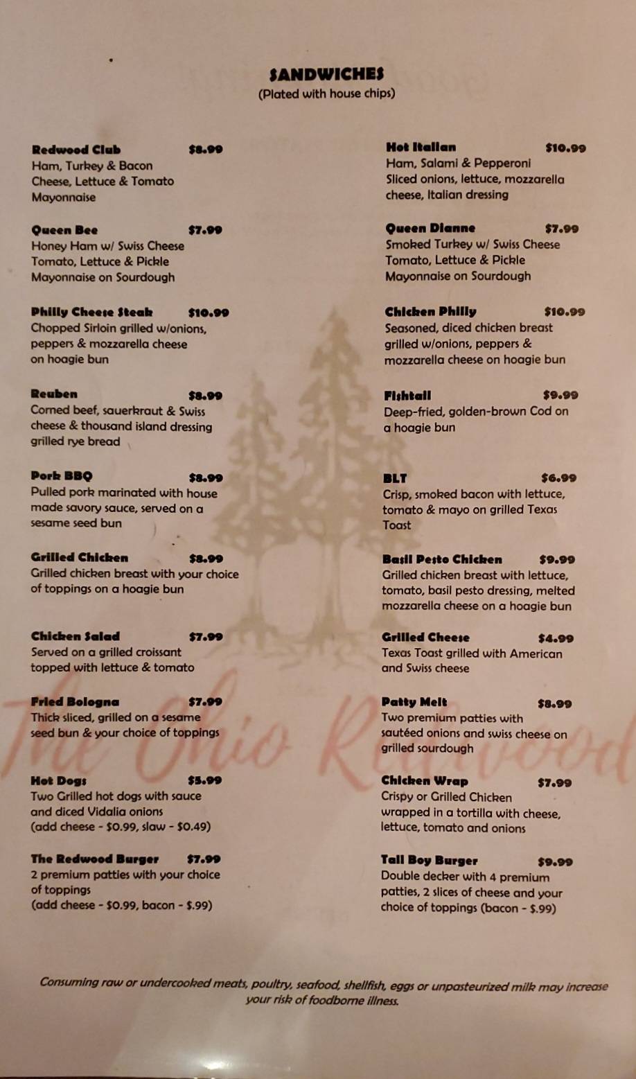 Menu at The Ohio Redwood restaurant, Belpre, Washington Blvd